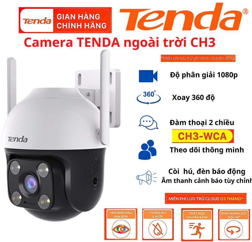 Camera WiFi Quay Quét (Tặng Kèm Thẻ Nhớ 64GB ) 360 Ngoài Trời Tenda CH3 ...