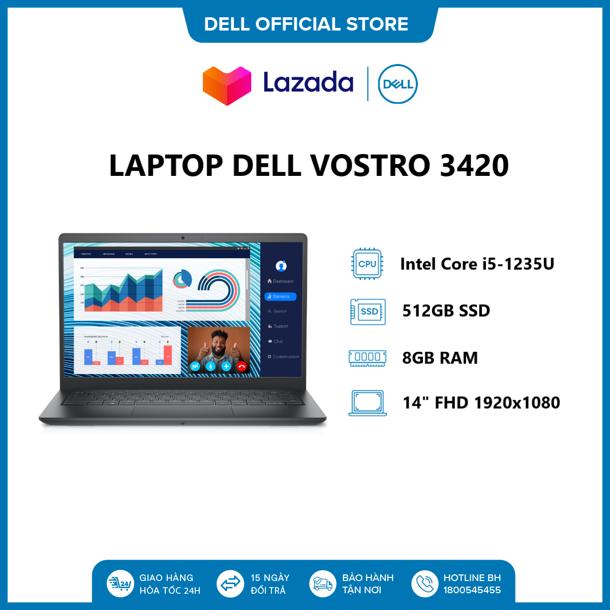 Laptop Dell Vostro 3420 Intel i5-1235U/ 8GB/ 512GB SSD/ Intel Iris Xe ...