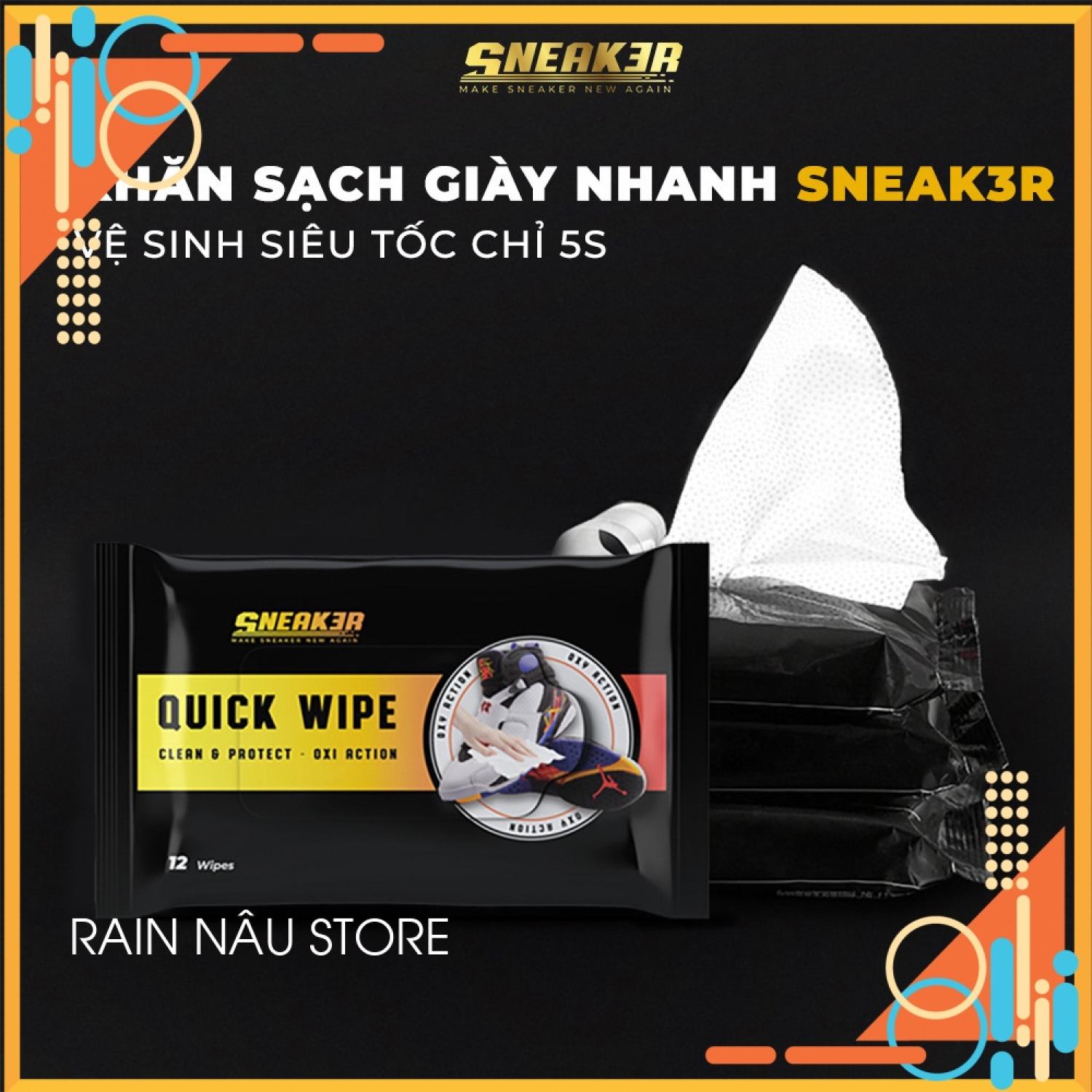 Khăn Giấy Ướt Sneaker Quick Wipe Cao Cấp Lau Giày Siêu Tiện Lợi Gói 12 Miếng Khả Năng Làm Sạch ...