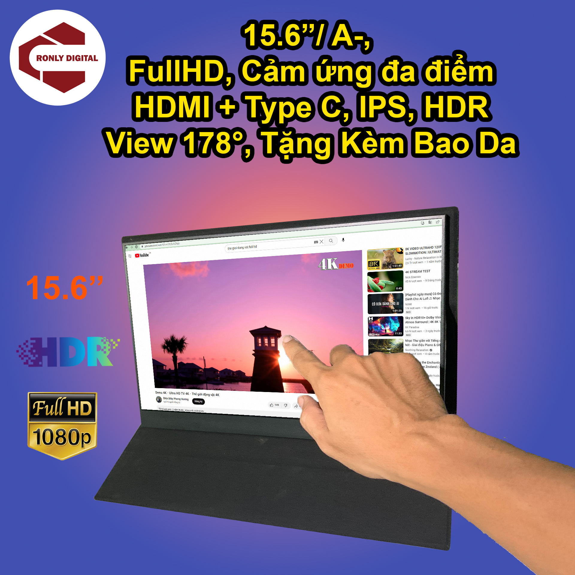 Màn hình di động 13.3, 14, 15.6, inch cảm ứng đa điểm, Full HD đến 2K ...