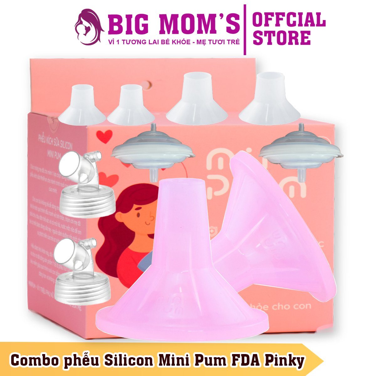 Combo phễu hút sữa Silicon Mini Pum - Cổ nối hẹp - Chặn sữa dài cho máy ...