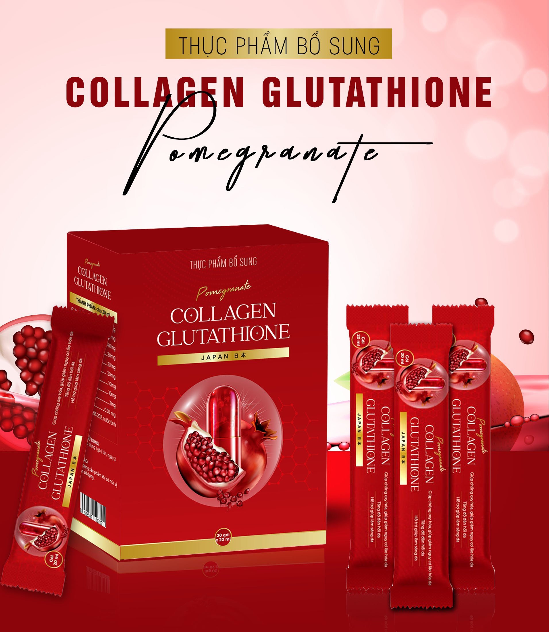 Combo 2 hộp Collagen Glutathione Lựu Đỏ 1000mg - Nước Uống Đẹp Da Tăng ...