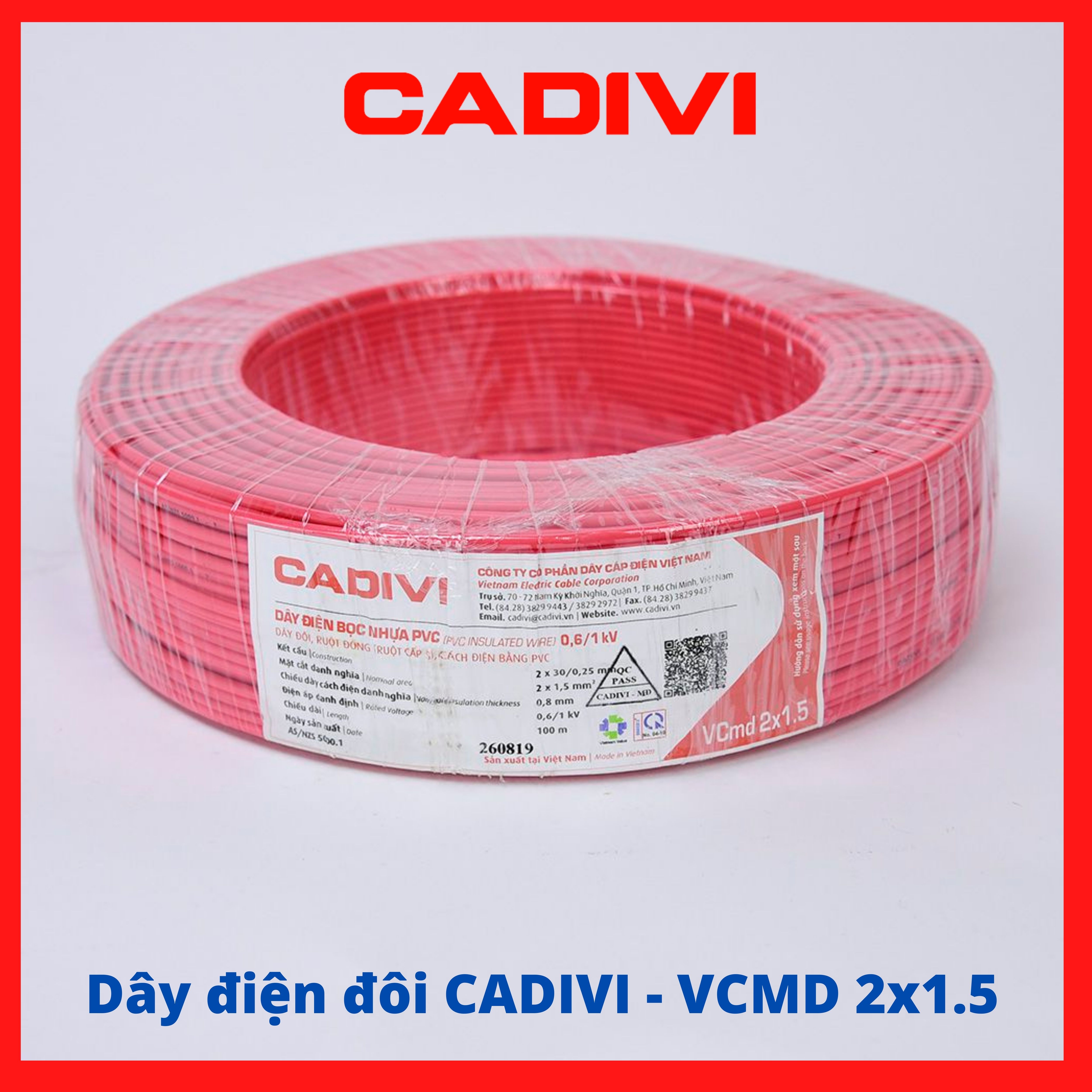 Dây điện đôi mềm CADIVI - VCMD 2x1.5 (2x30/0.25) ruột đồng, bọc nhựa ...