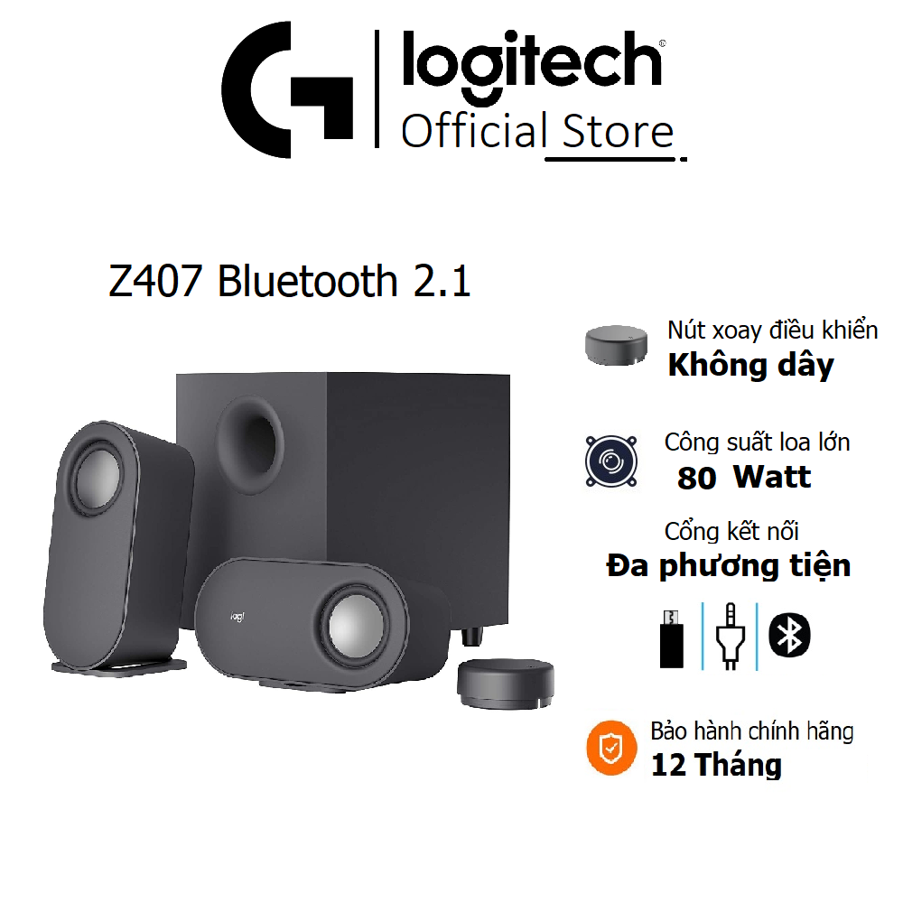 Loa vi tính bluetooth Logitech Z407 - Âm thanh 2.1, công suất 80W, điều khiển không dây, đa kết ...