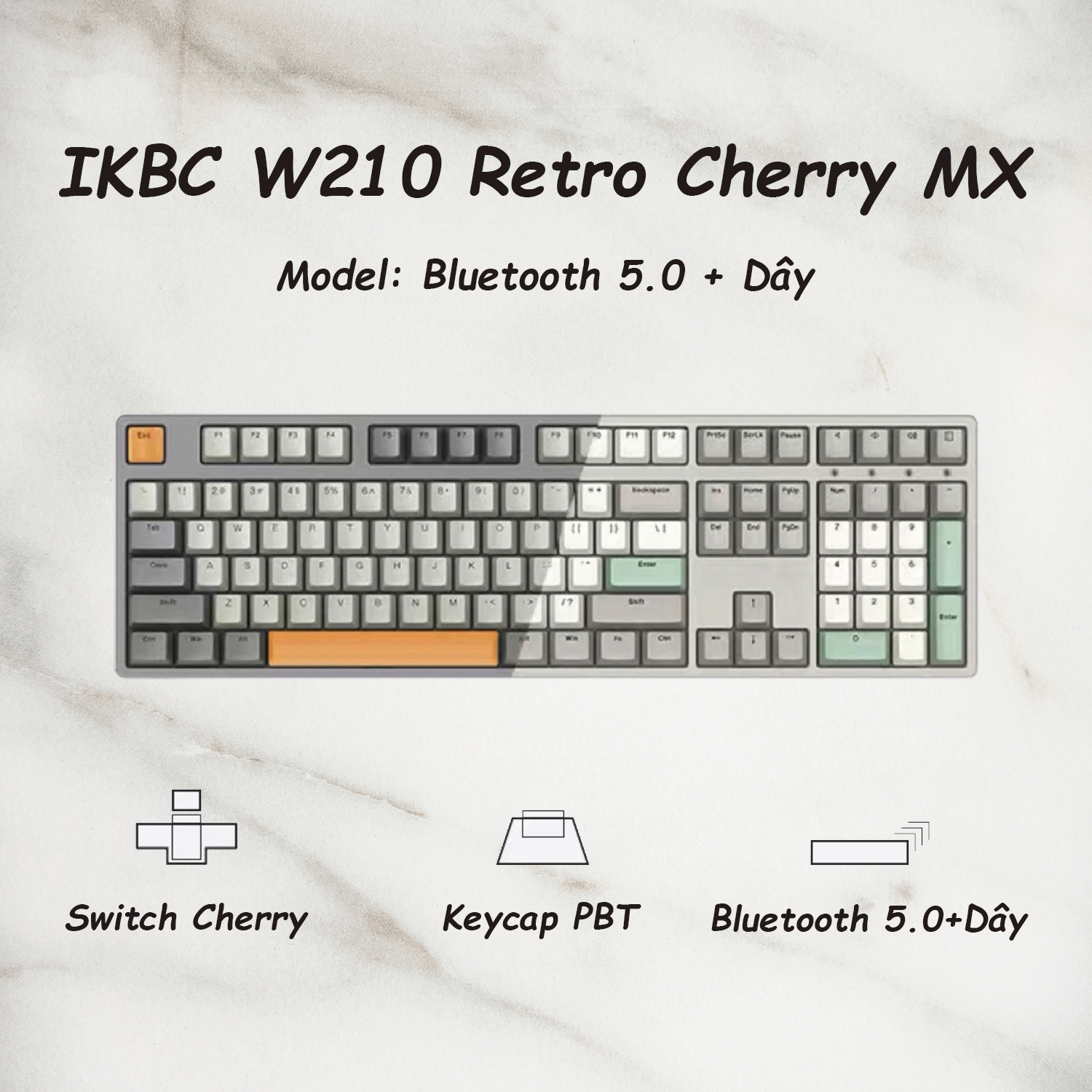 [PRE-ORDER]BÀN PHÍM IKBC W210 Retro Cherry MX Kết Nối Bluetooth (Có dây+Không dây) | Lazada.vn