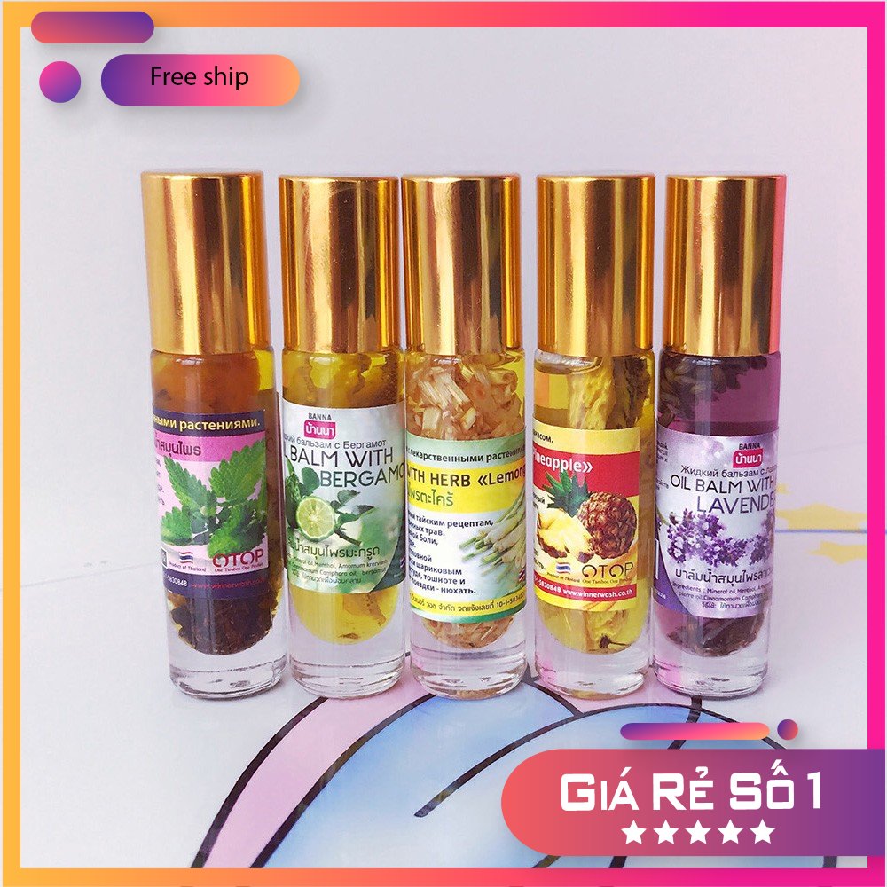 (Lố 12 Chai) Dầu Lăn Thảo Dược Banna OTOP Oil Balm With Herb 10ml Sả ...
