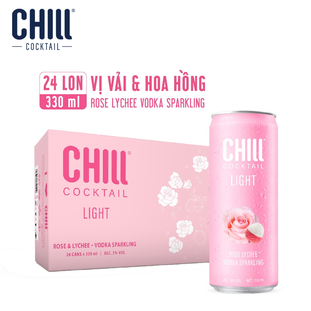 THÙNG 24 LON CHILL COCKTAIL LIGHT VỊ VẢI VÀ HOA HỒNG ROSE LYCHEE VODKA ...