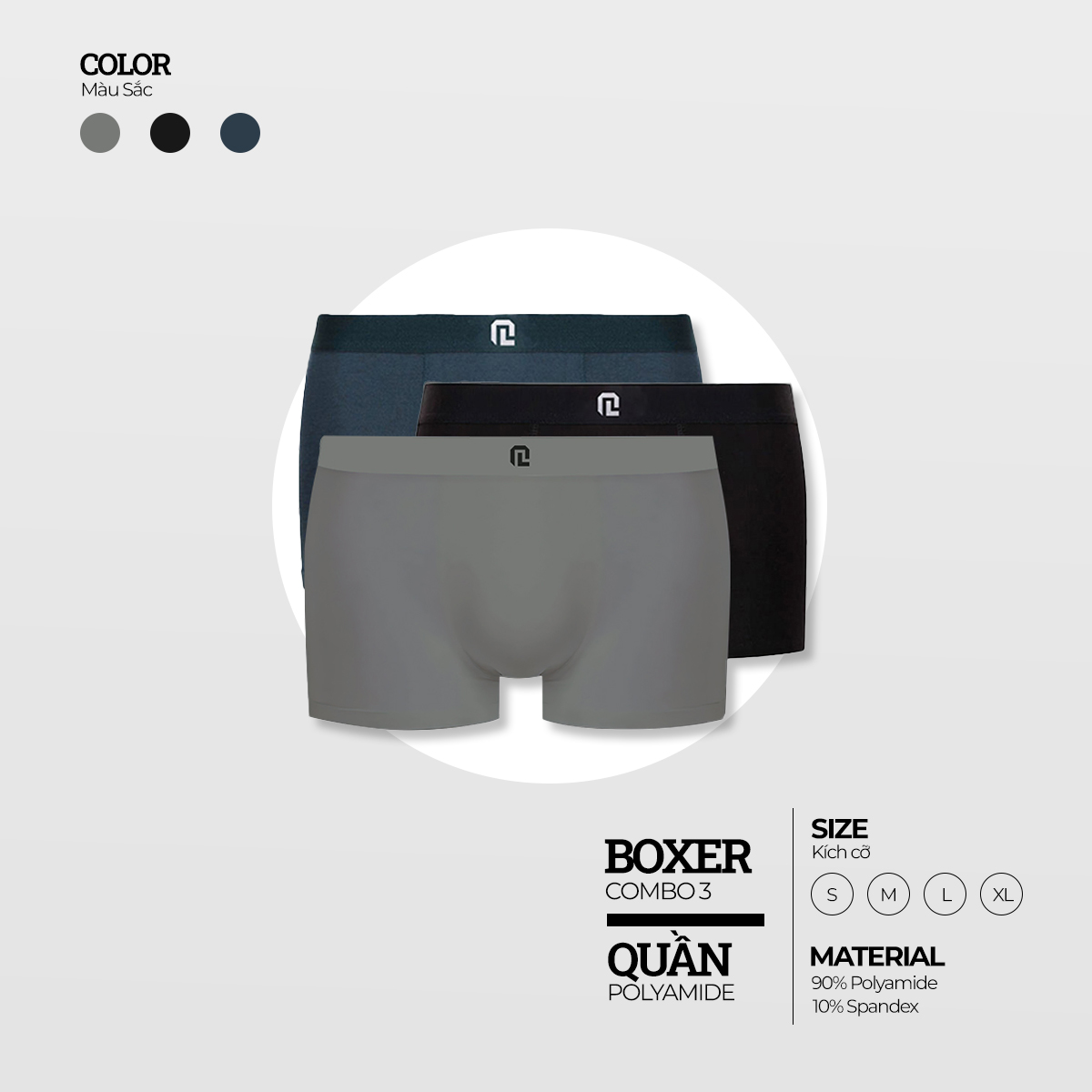 Combo 3 quần lót nam BOXER QB-02 - 90 Bamboo 10 spandex - Quang Linh ...