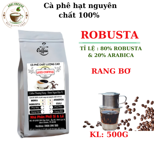 Cà phê hạt rang bơ ROBUSTA loại truyền thống (mix 80 ROBUSTA 20 ARABICA ...