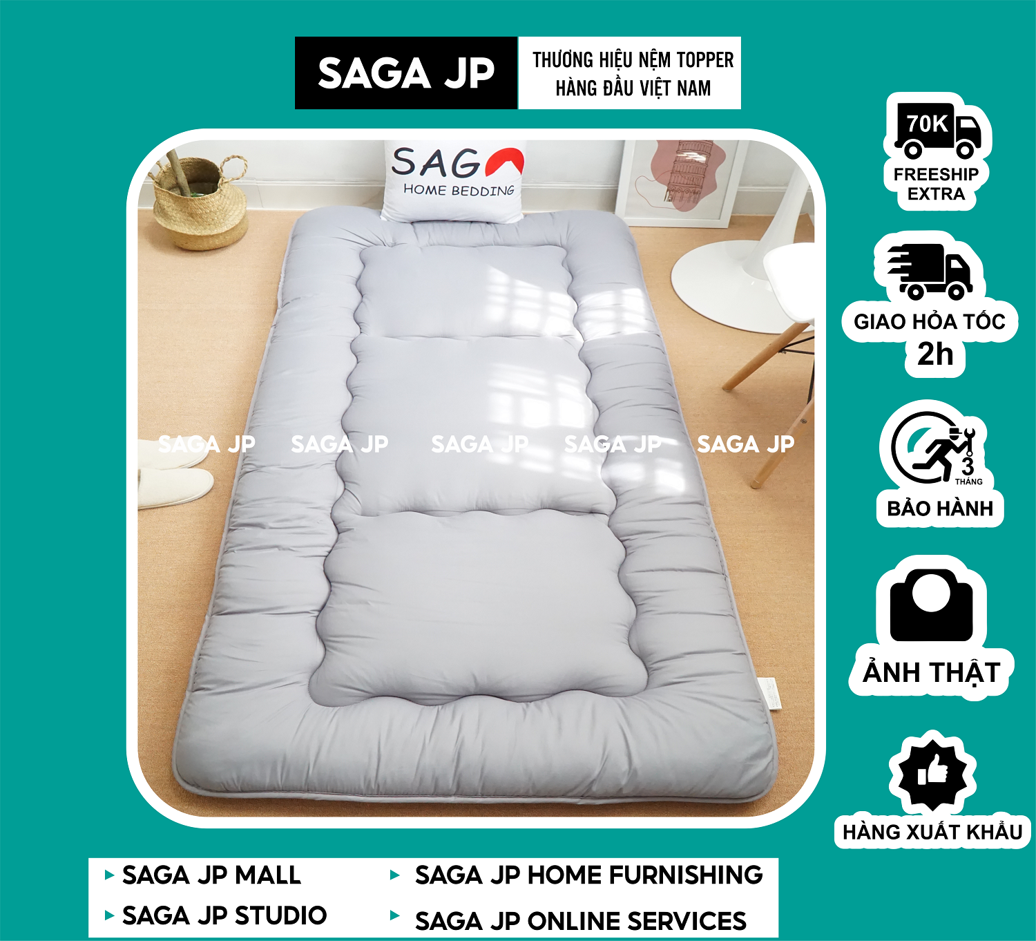 SAGA Topper nệm Nhật chính hãng kích thước 1m x 2m, 1m2 x 2m, 1m4 x 2m ...