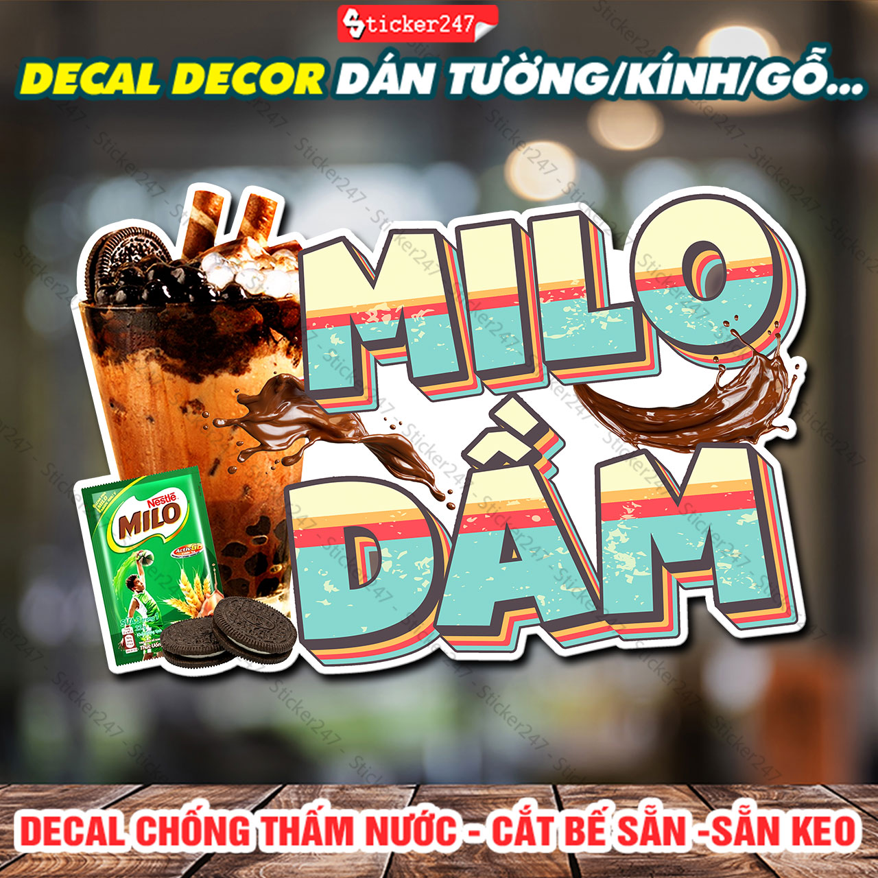 Decal Milo Dầm trang trí quán – Sticker Milo Dầm , Decal dán tường, tủ ...