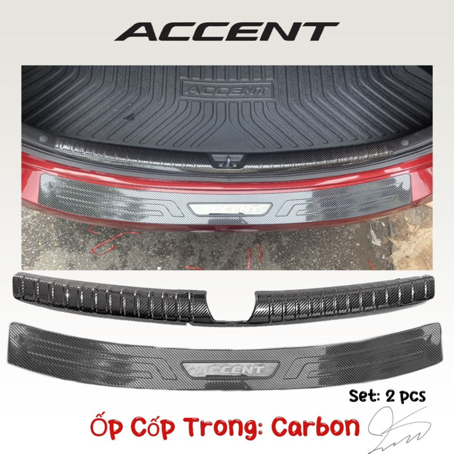 Accent 17- 2023 Phụ kiện Carbon ốp Tay mở cửa Hõm chén lưng Gương nắp ...