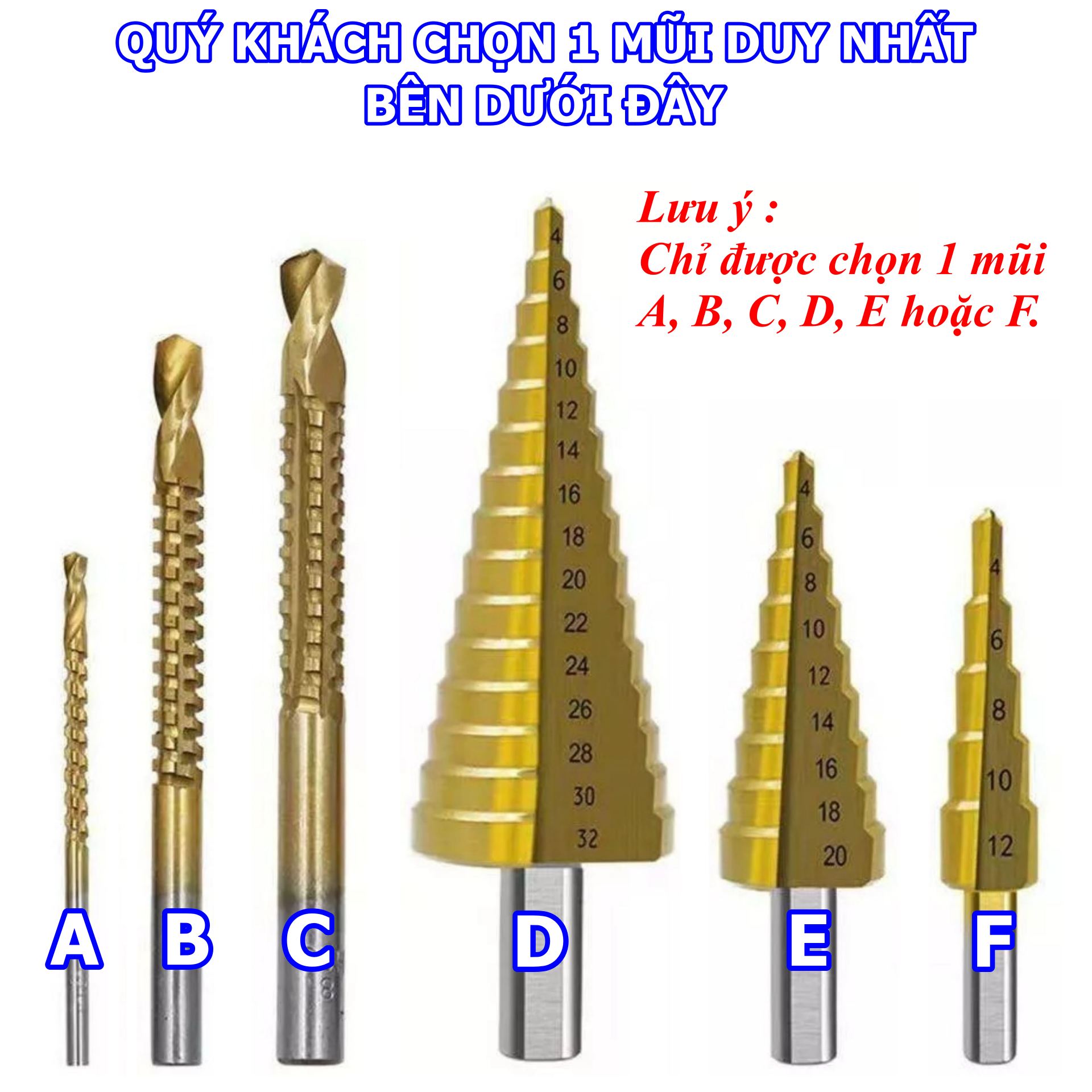 Mũi khoan tháp bước 4-32mm chân trụ chuẩn Nhật - Mũi khoan răng cưa 3-8mm - Bộ 6 mũi khoan đa ...