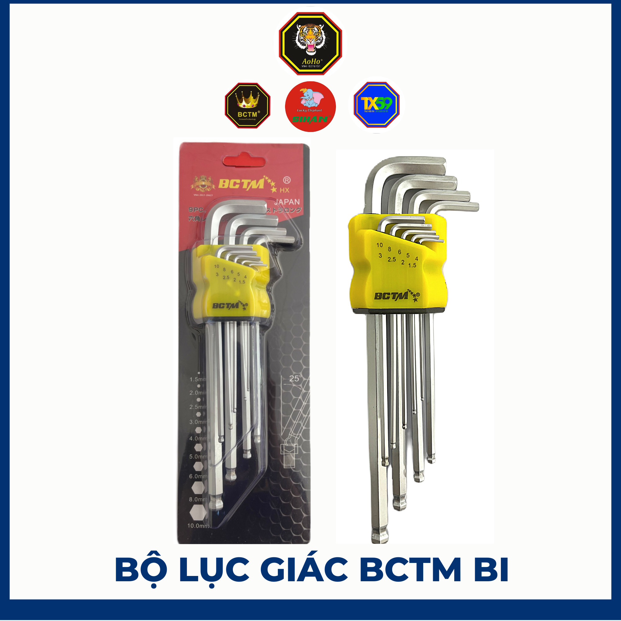 BỘ KHÓA LỤC GIÁC BI CAO CẤP THƯƠNG HIỆU BCTM - BỘ 9 CÂY - 9 KÍCH CỠ ...