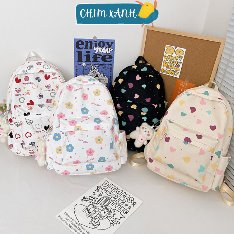 Balo đi học nữ balo du lịch nữ balo thời trang nữ họa tiết trái tim ...