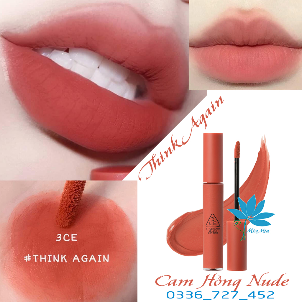 Son Kem Lì 3CE Velvet Lip Tint Think Again – Hồng Cam Nude Coral Tươi ...