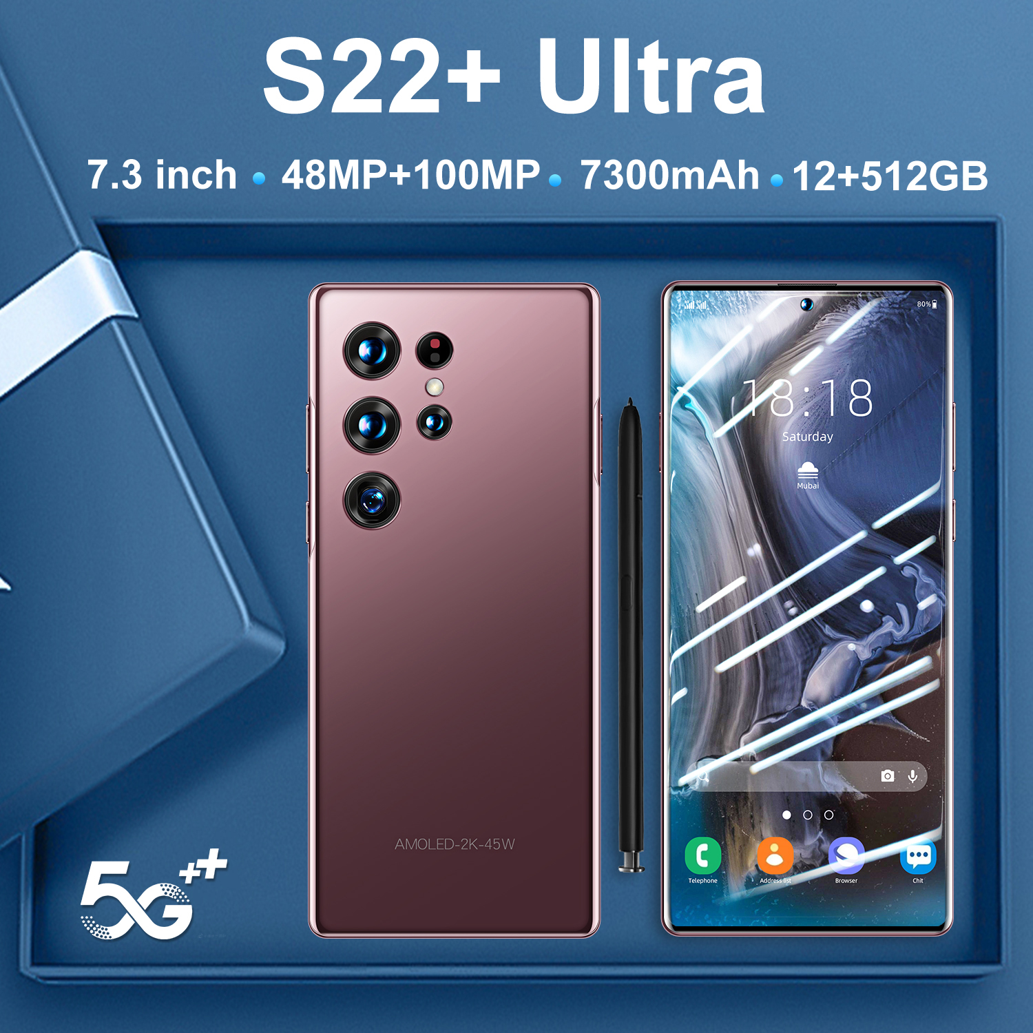 điện thoại thông minh S22 Ultra Màn Hình Full HD 7.3Inch 12512GB Hai ...