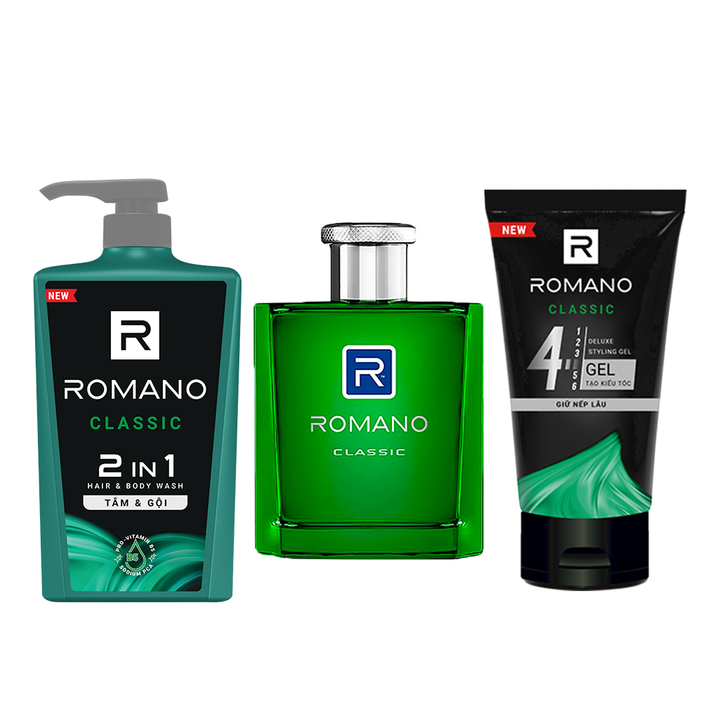 Combo Romano Classic gồm Tắm Gội 2trong1 650g Nước Hoa 50ml và Gel Vuốt ...