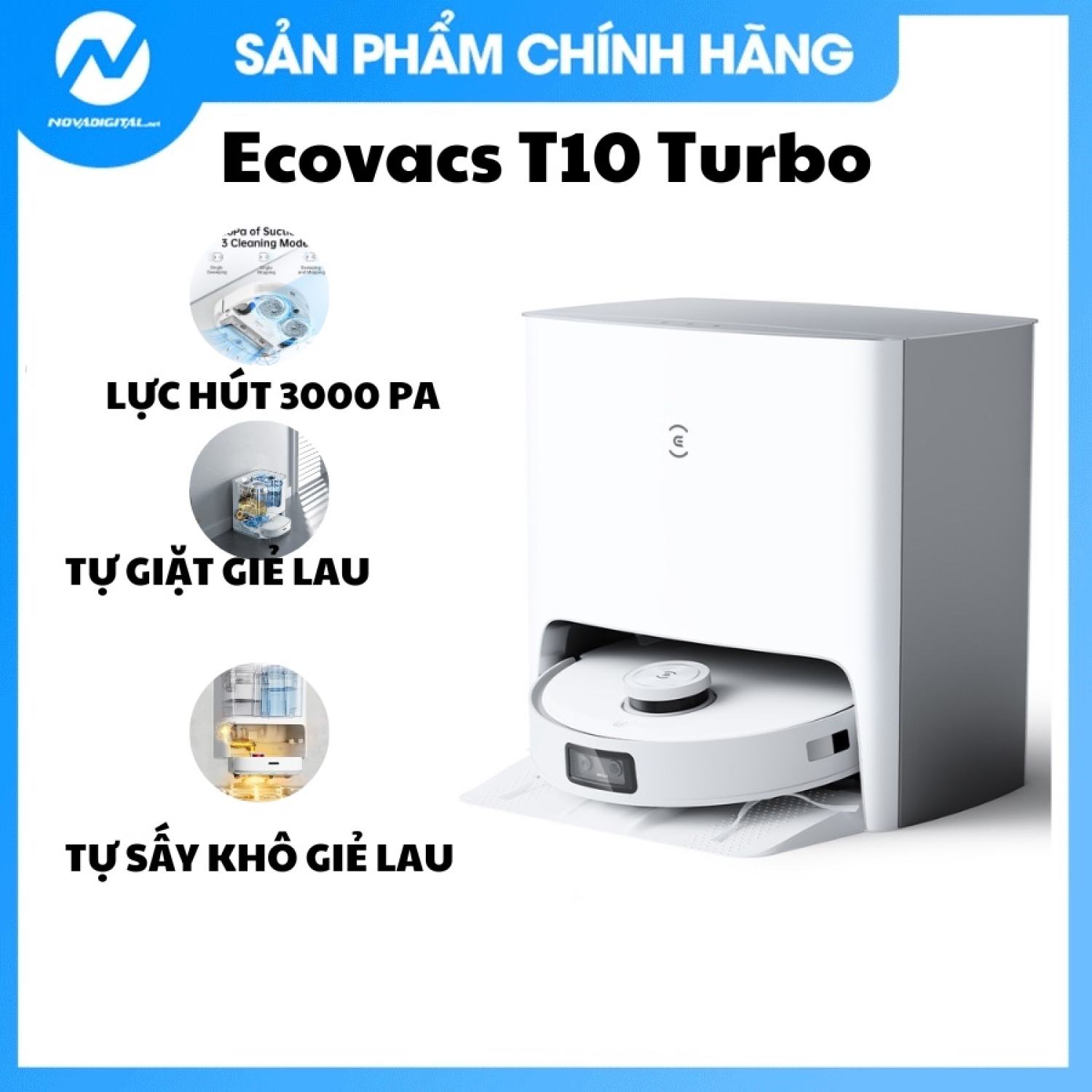 Robot Hút Bụi Lau Nhà Ecovacs Deebot T10 Turbo Tự động giặt khăn và sấy khô khăn bằng khí nóng ...