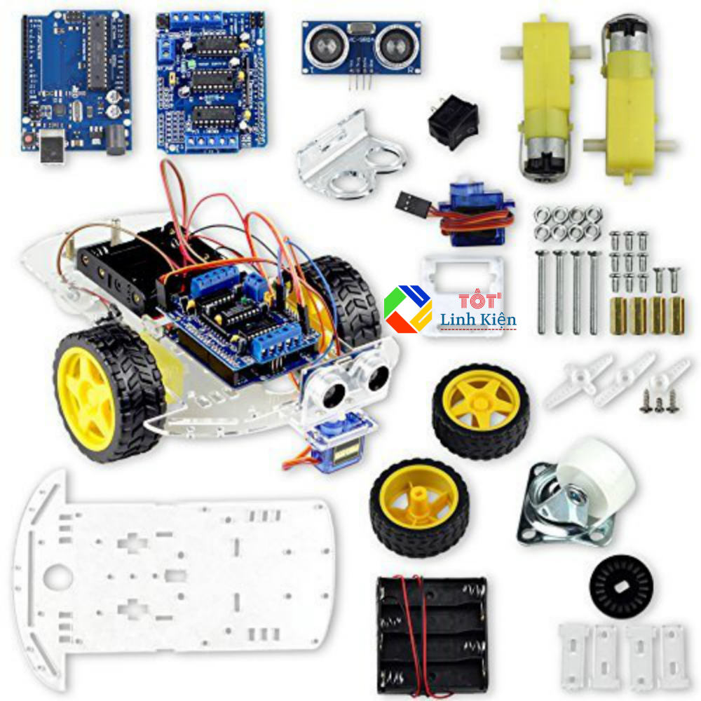 (Kèm code) Bộ Xe Robot 3 Bánh Tránh Vật Cản (Car2)- Arduino Uno, Shield ...
