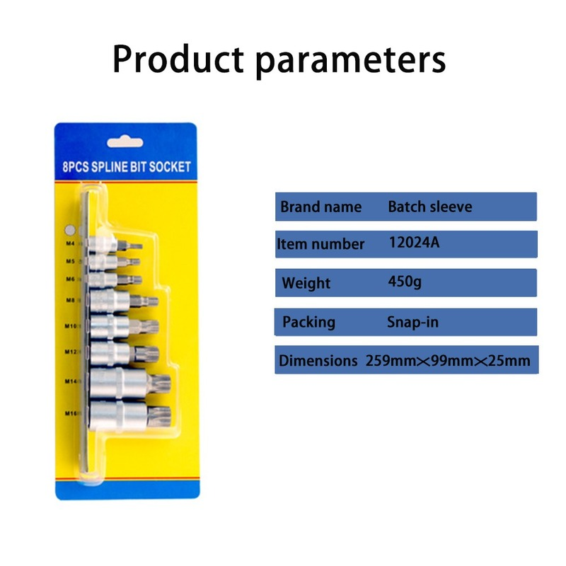 8PCS XZN 14" 38" 12" 12 Point MM Triple Square Spline Bit Socket Set M4 ...