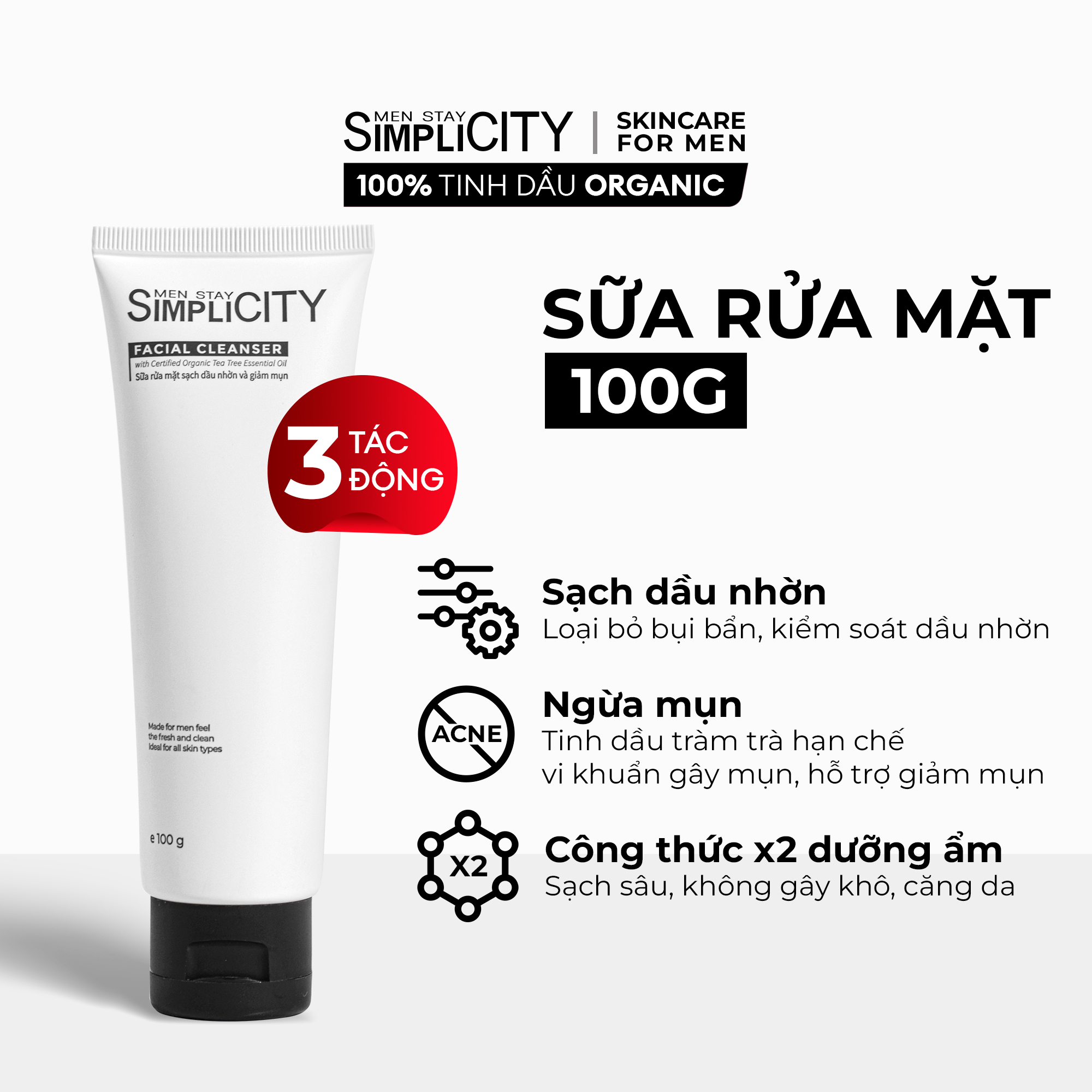 Sữa rửa mặt cho nam sạch dầu nhờn & ngừa mụn Men Stay Simplicity Facial ...