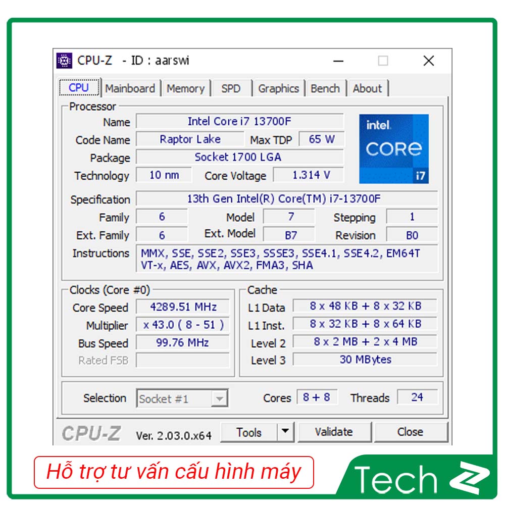 CPU INTEL CORE I7 13700F (UP TO 5.2GHZ 16 NHÂN 24 LUỒNG 30MB CACHE 65W ...
