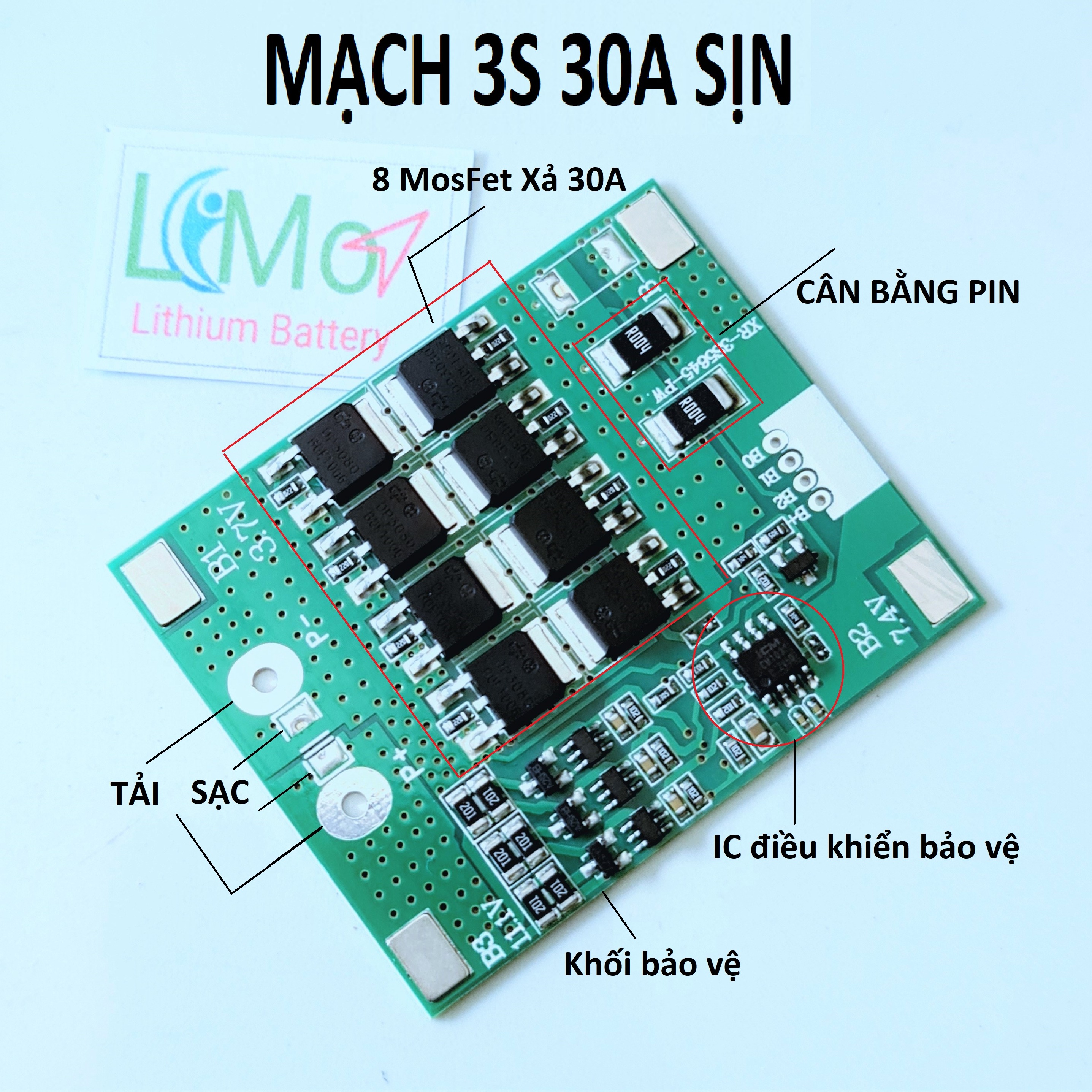 Mạch 3S 30A Sịn (Bảo vệ bằng IC, Có cân bằng). Mạch bảo vệ sạc xả cho ...