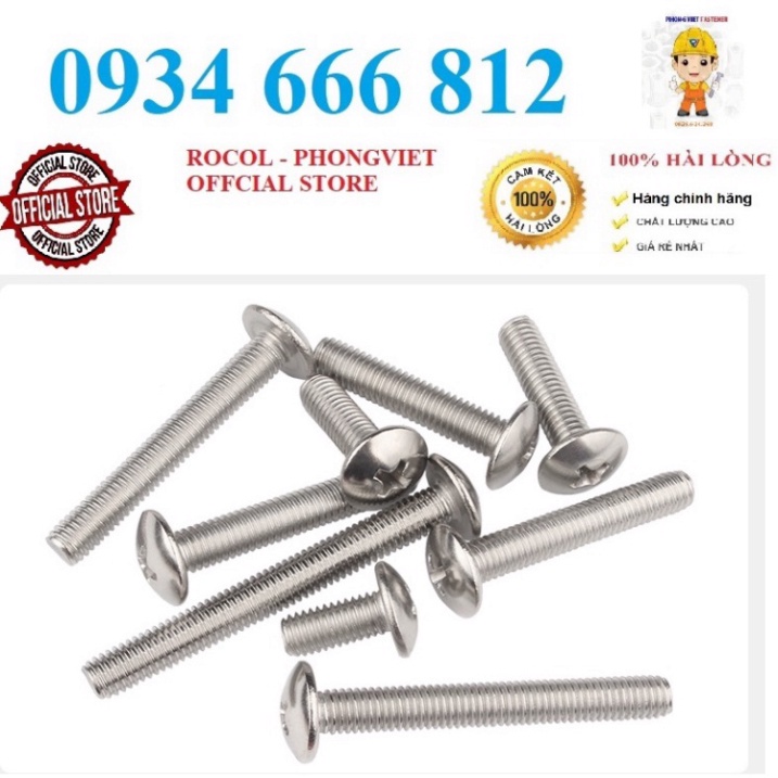 Combo 50c vít pake đầu dù thân bulong INOX 304 M4, M4X16, M4X20, M4X25 ...