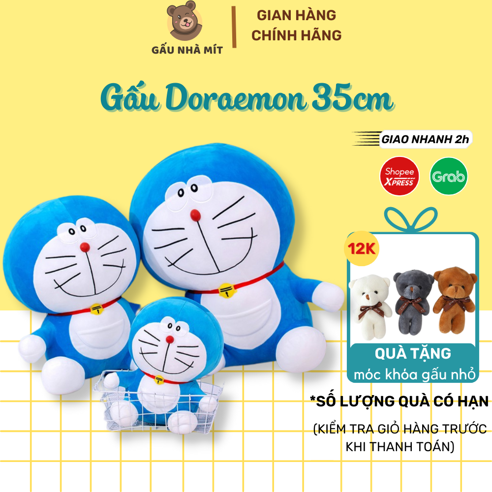 Gấu bông mèo doraemon 35cm hình thú vải miniso cao cấp, gấu ôm doremon ...