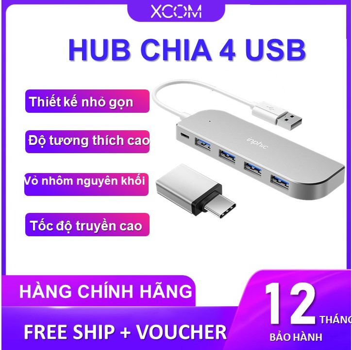 Bộ Hub Chia cổng USB Đa Kết Nôi XCOM H4 Vỏ Nhôm Nhỏ Gọn, Mở Rộng Cổng ...