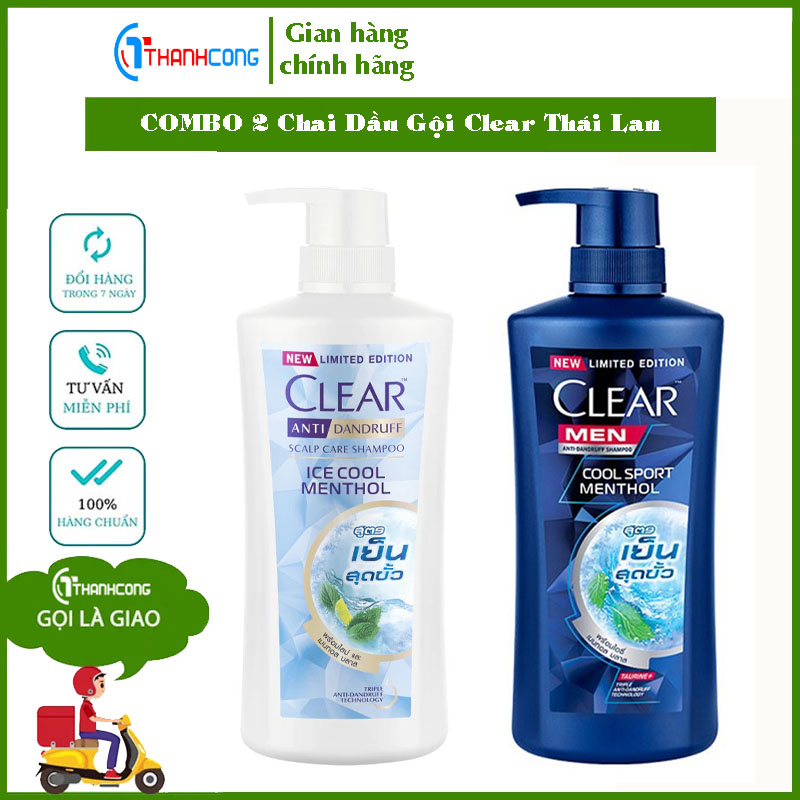 FREE SHIP Combo 2 chai dầu gội đầu gồm clear Bạc Hà 480ml và Clear Men 450ml - MixASale