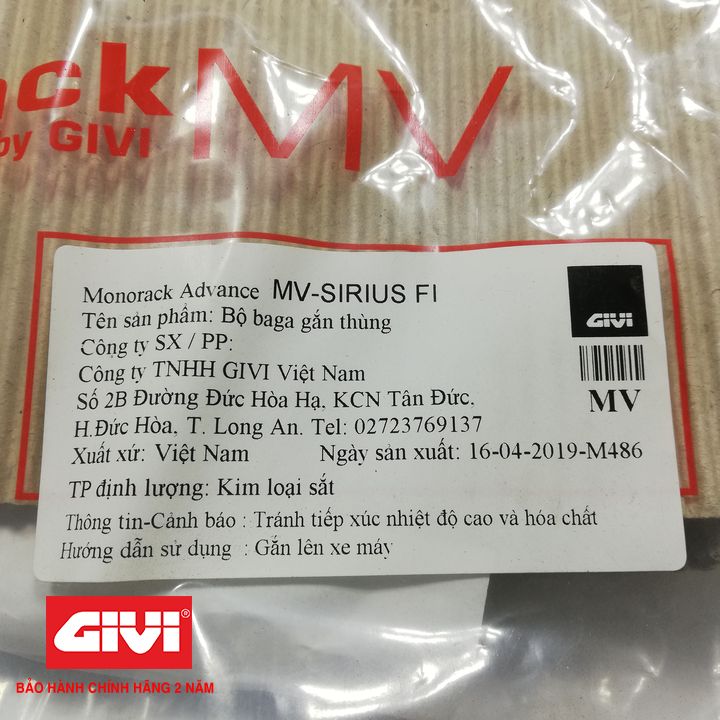 Baga Sau Givi MV Sirius FI Chịu Lực Cao Chính Hãng - Bảo Hành 2 Năm ...