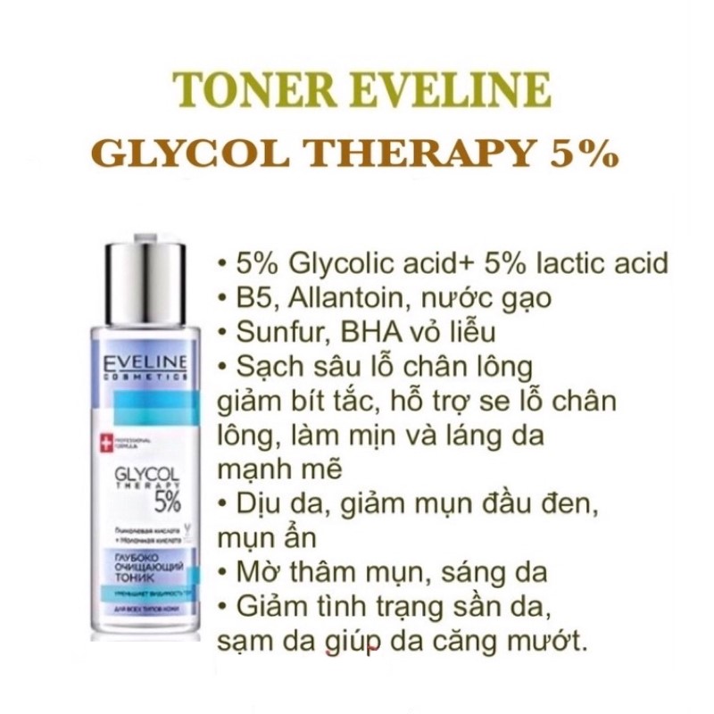 [Đủ bill] Toner Eveline 5% Glycolic Acid - Glycol Therapy 110ml giúp da ...