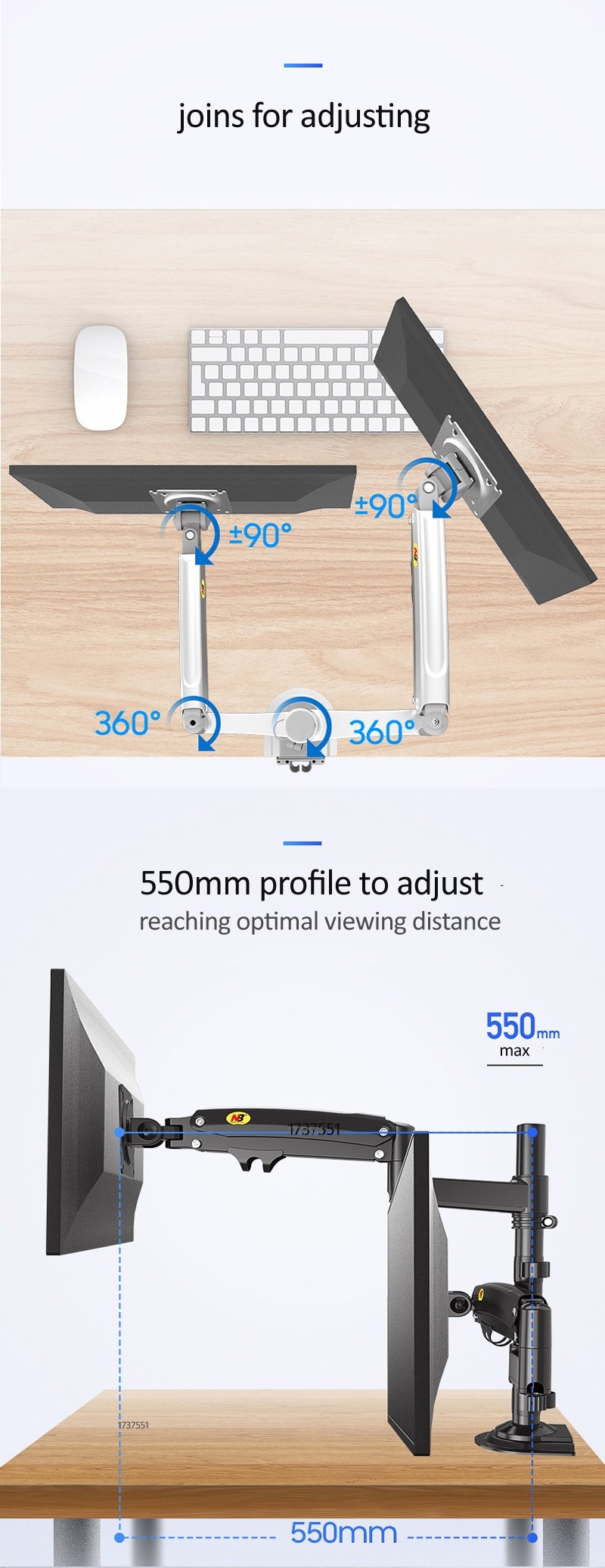 Giá treo 2 màn hình máy tính NB H160 17-27 Monitor arm H180 22-32 inch ...