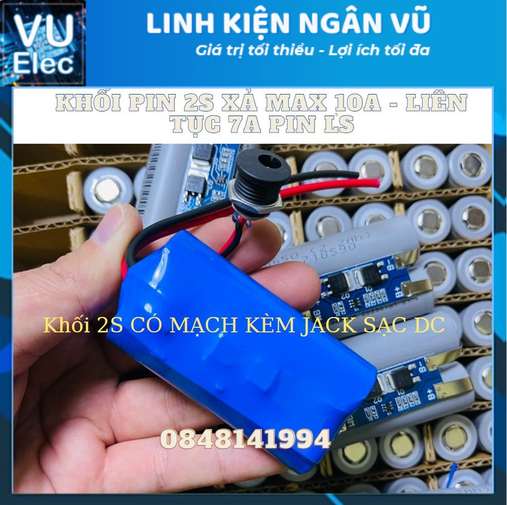 Khối pin 2S 2600mAH - 10A. (7,4V Cạn - 8,4V Đầy). Được đóng từ 2 cell ...