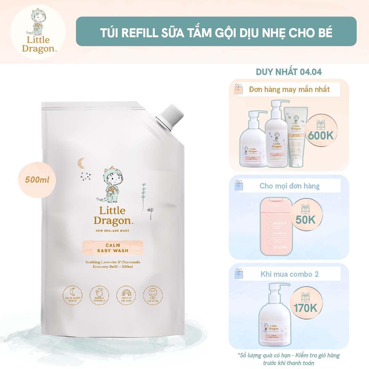 TÚI REFILL Sữa tắm gội Little Dragon dành cho bé chiết xuất 100 chiết ...