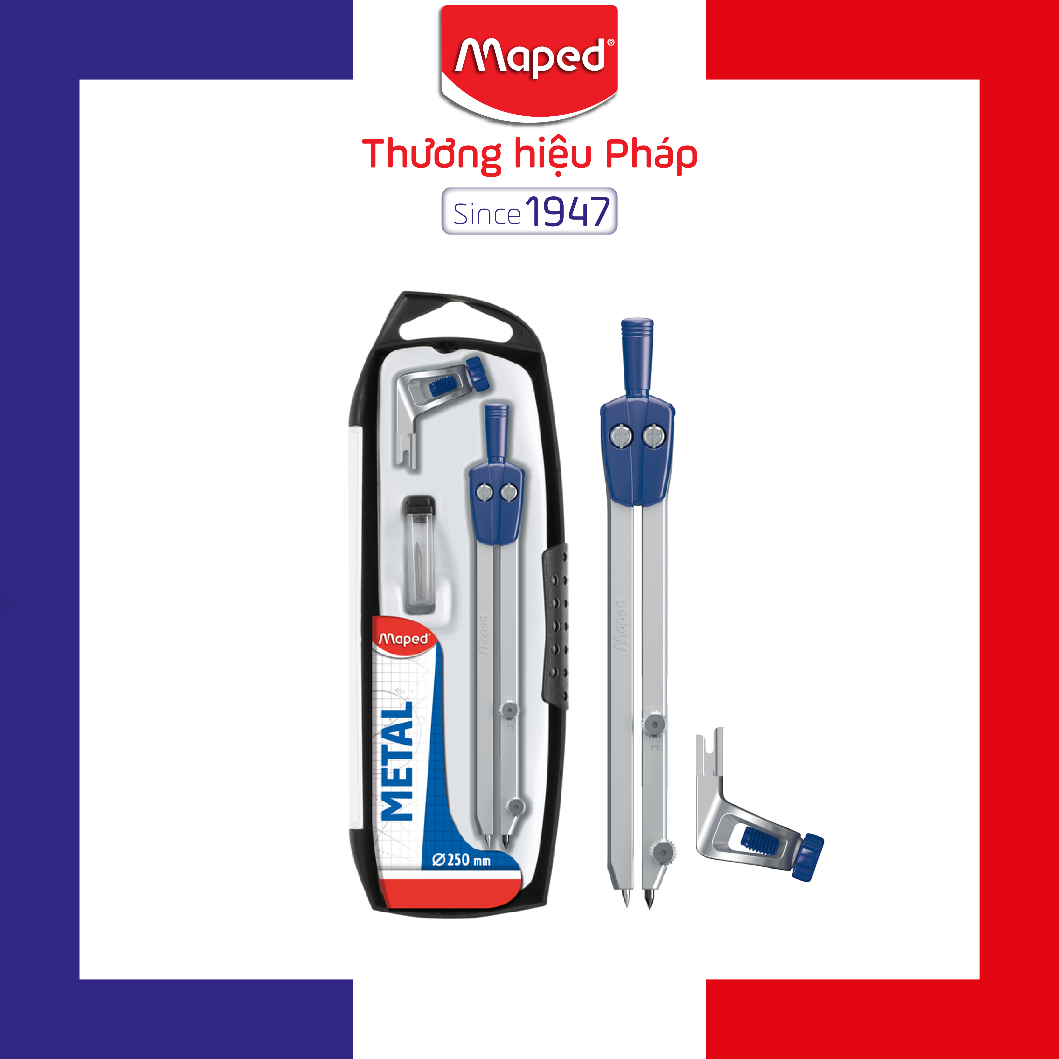 MAPED - Hộp Compa kim loại Start - set 3 (Compa, chì gỗ và ruột chì ...