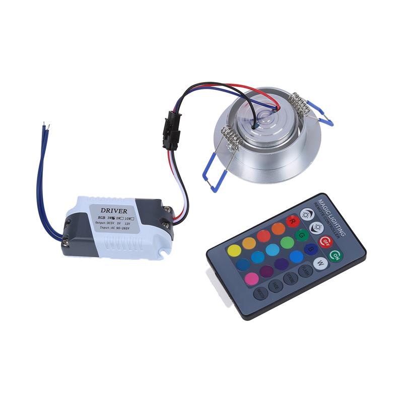 3W RGB LED Ceiling Light Bulb Fixture Lamp + Driver + 24 Key 16 Color ...
