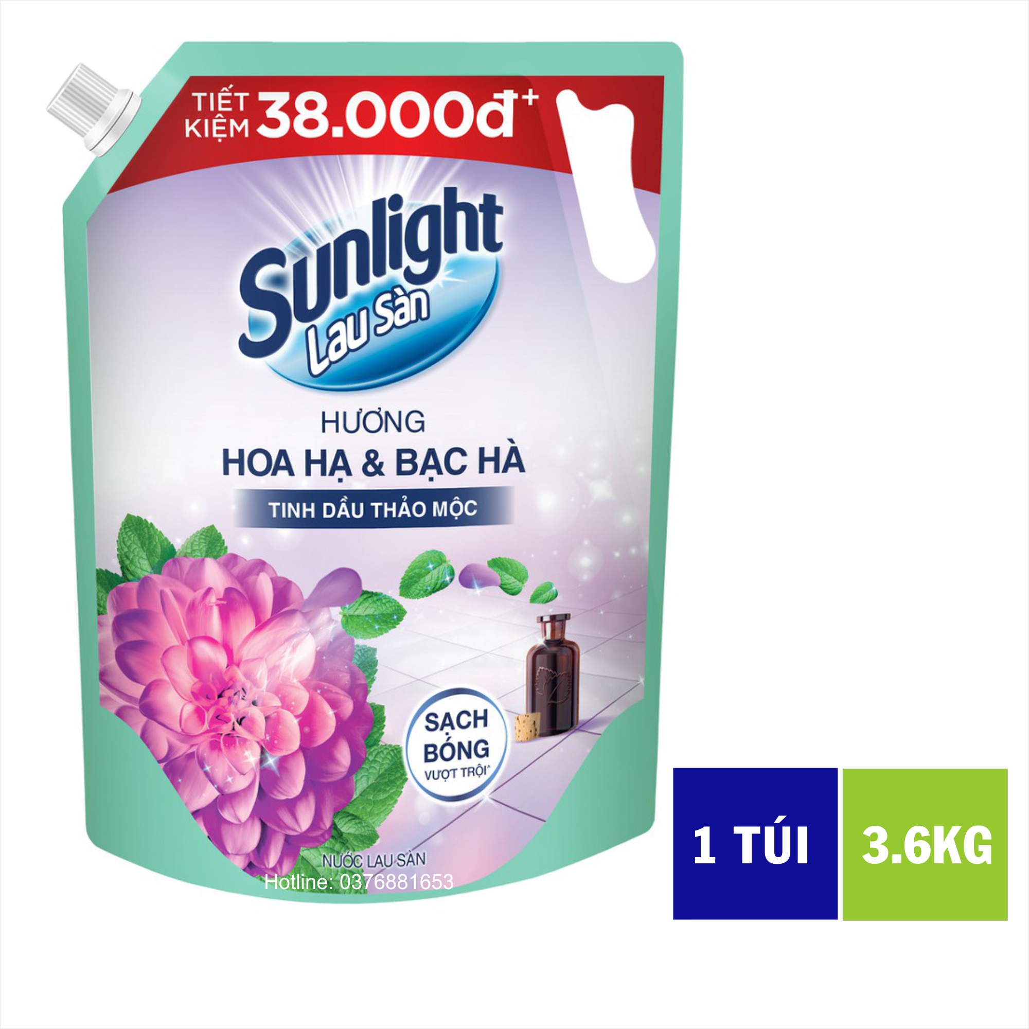 Nước lau sàn Sunlight túi vòi 3.6kg hương hoa Hạ Bạc Hà - MixASale