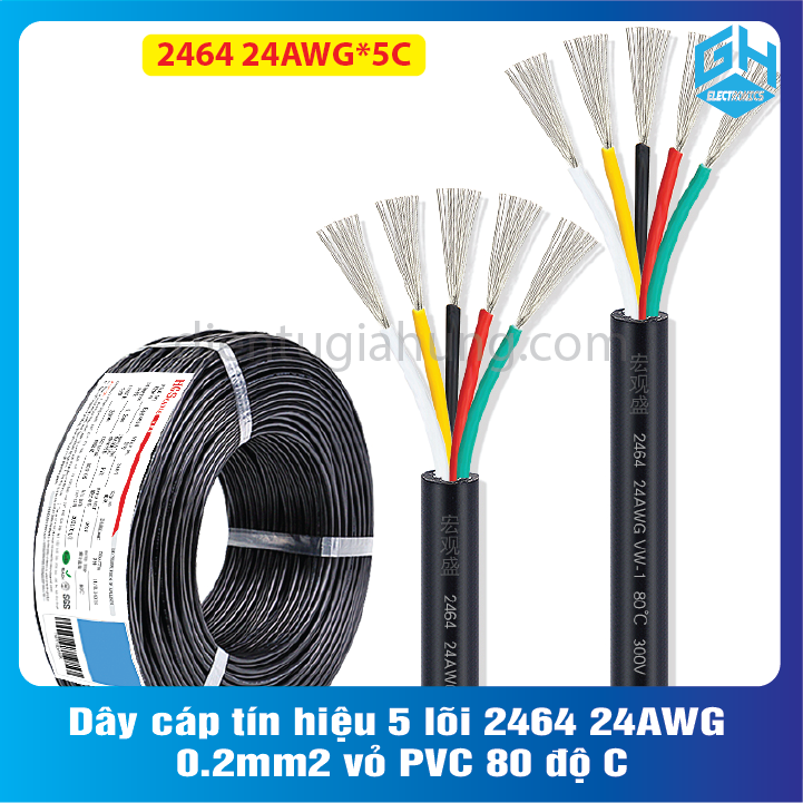 Dây cáp tín hiệu 5 lõi 2464 24AWG 0.2mm2 vỏ PVC 80 độ C(1 MÉT) | Lazada.vn