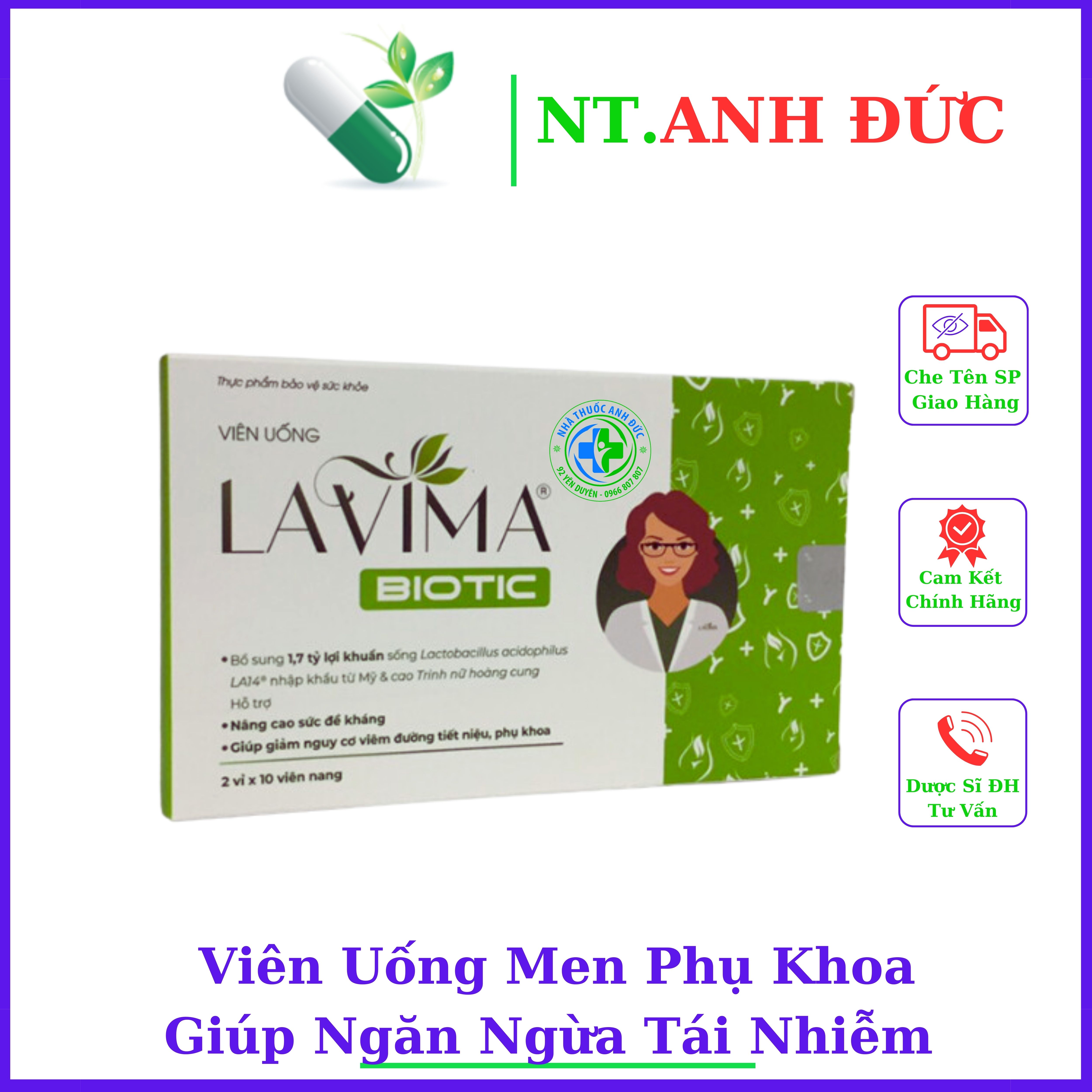 Lavima Biotic Men Vi Sinh Vùng Kín, Viên Uống Phụ Khoa, Giảm Khí Hư ...