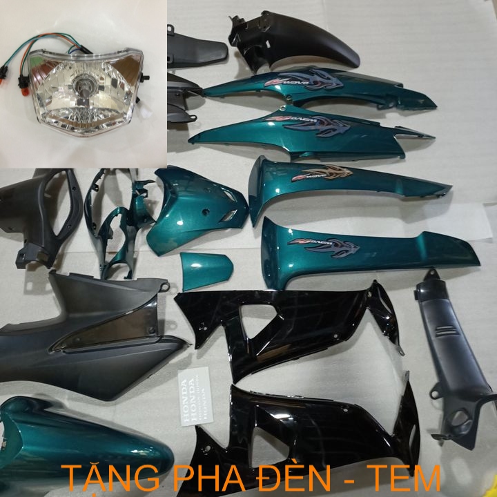 [ TẶNG PHA ĐÈN - TEM ] Dàn áo xe Wave S100 màu XANH RÊU , nhựa nguyên ...