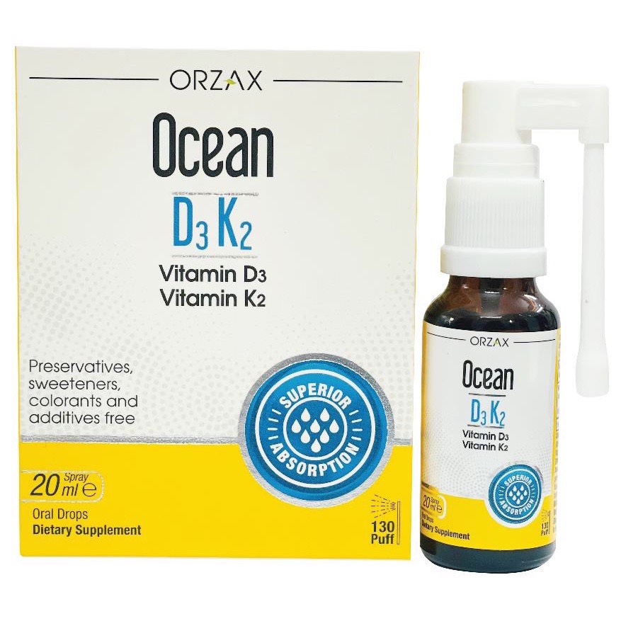 VITAMIN D3K2 OCEAN ORZAX SPRAY DẠNG XỊT/NHỎ GIỌT NHẬP KHẨU CHÂU ÂU 400 IU 20ML TƯƠNG ỨNG 130 LẦN ...