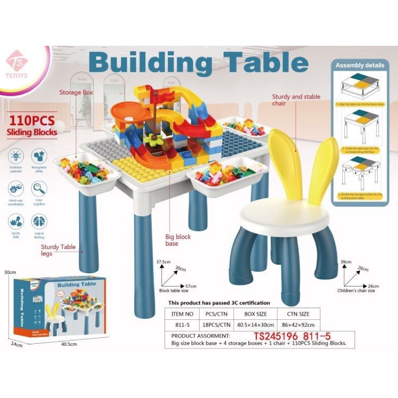 BÀN XẾP HÌNH LEGO CAO CẤP KÈM GHẾ NGỒI TAI THỎ THIẾT KẾ LẮP RÁP CHO BÉ ...