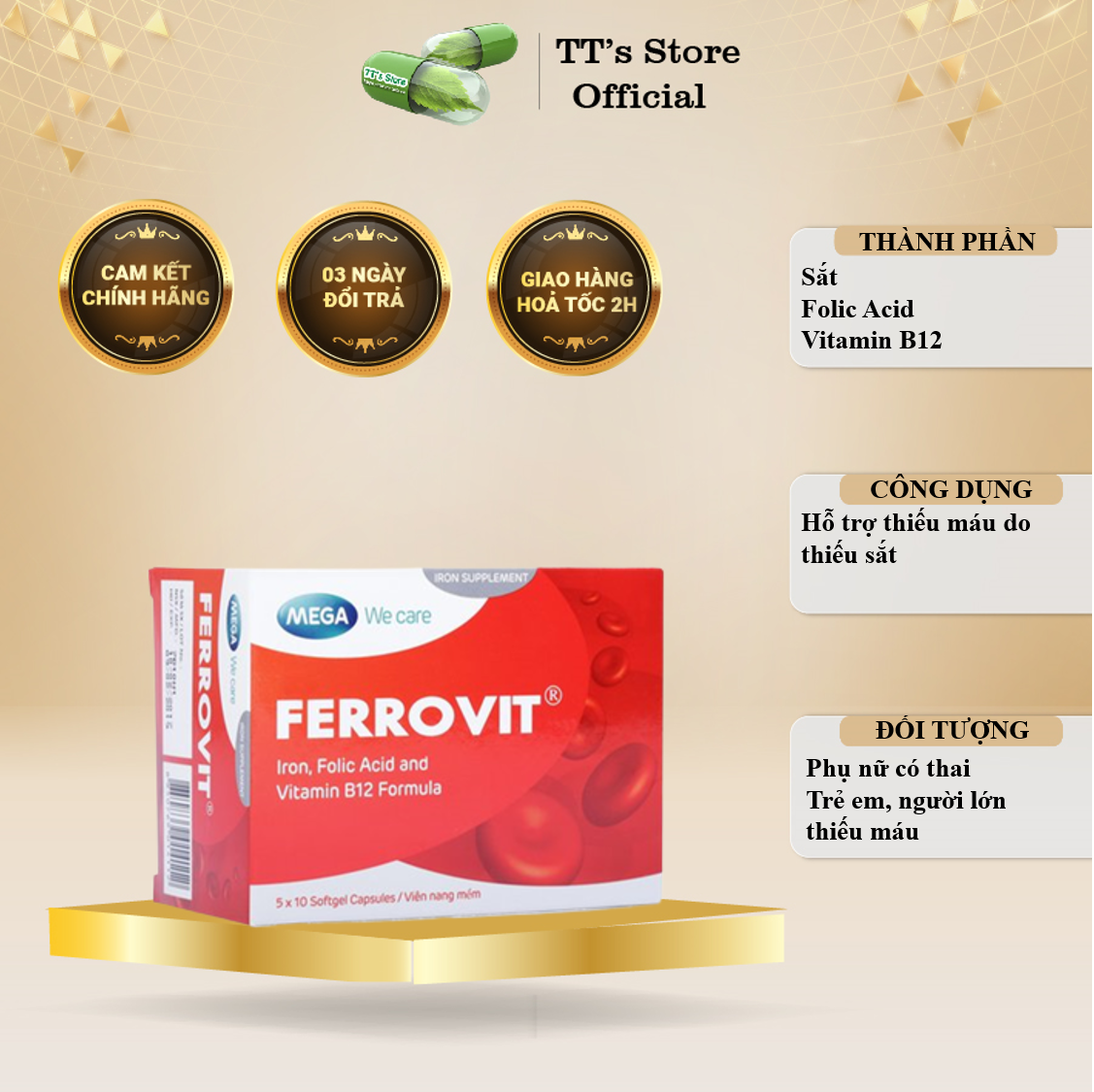 FERROVIT Mega We care (Hộp 50 viên) - Viên uống bổ máu, bổ sung sắt ...