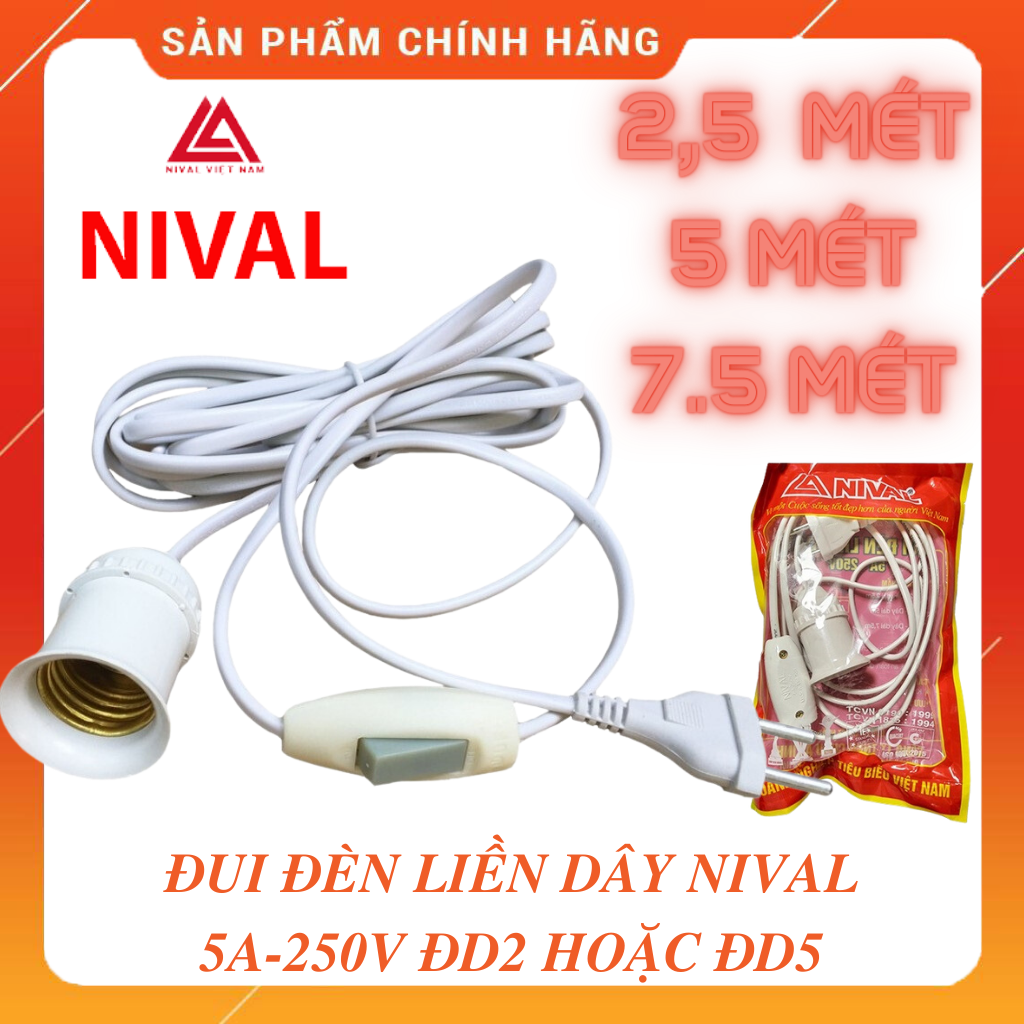 Đui đèn liên công tắc Nival dây 2.5m - 5m - 7.5m (Model ĐD2 hoặc ĐD5) | Lazada.vn