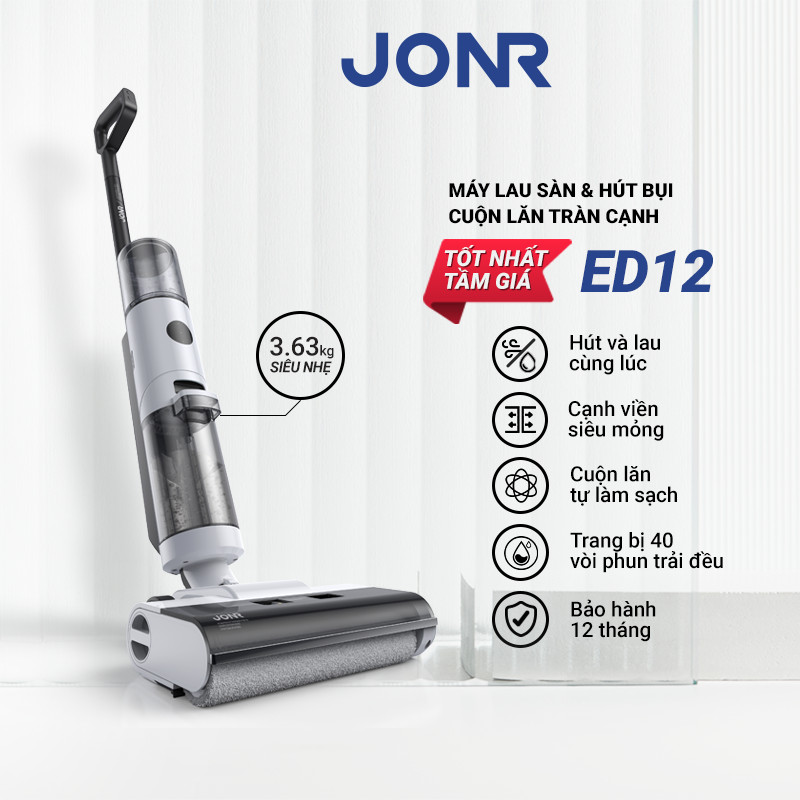 Máy lau sàn hút bụi siêu nhẹ không dây tràn viền thông minh JONR ED12 | Lazada.vn