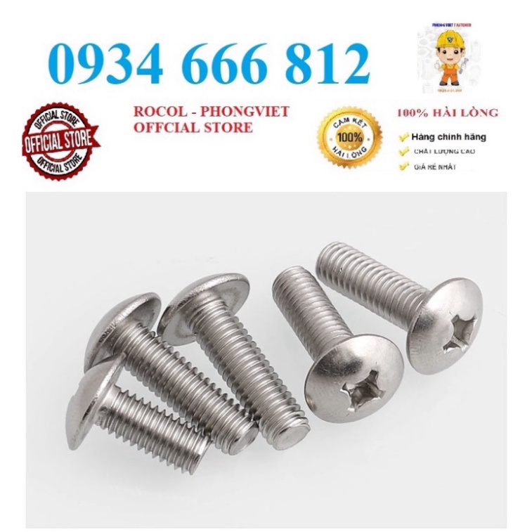 Combo 50c vít pake đầu dù thân bulong INOX 304 M4, M4X16, M4X20, M4X25 ...