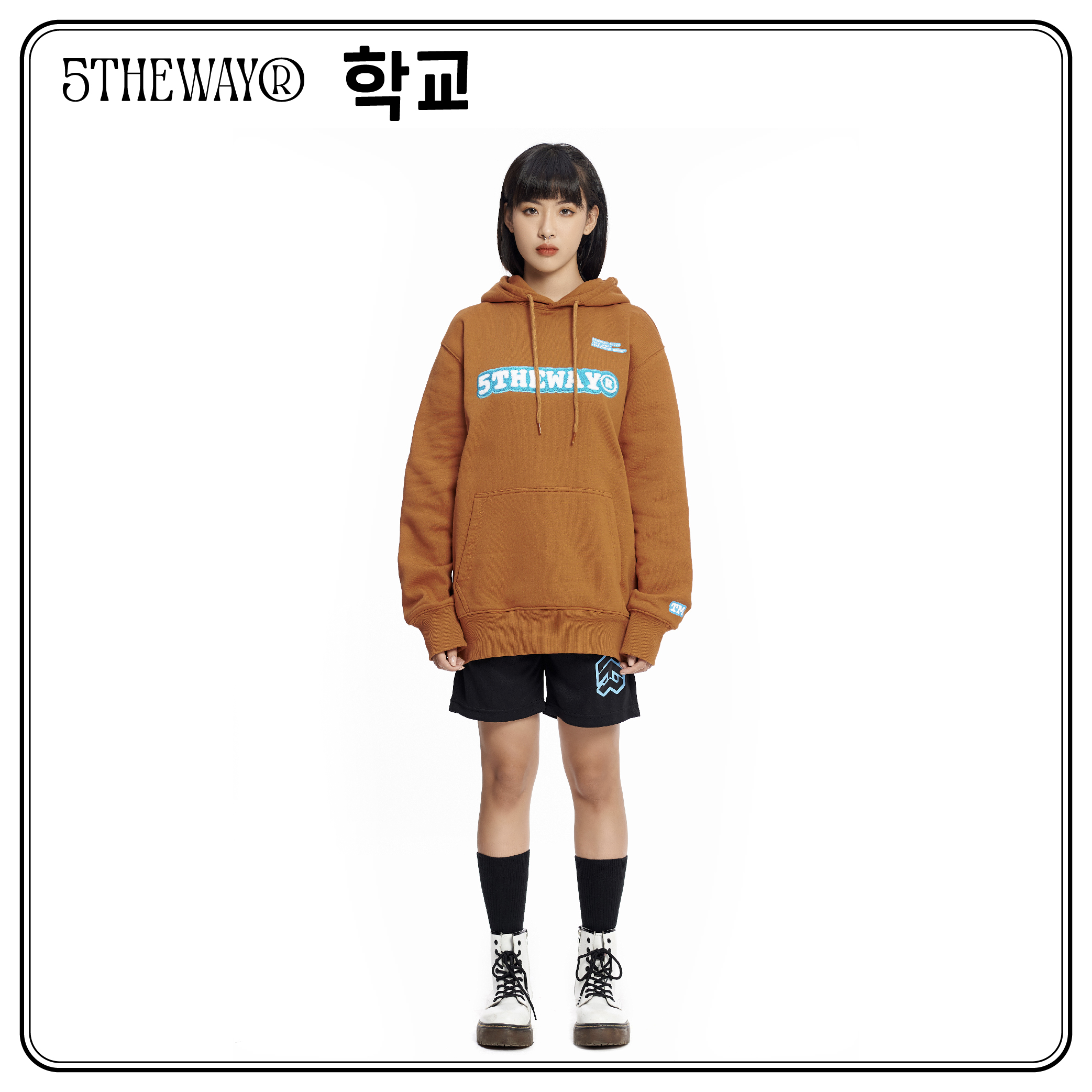 Áo Hoodie 5THEWAY sketch thêu xù màu Nâu CARAMEL - MixASale
